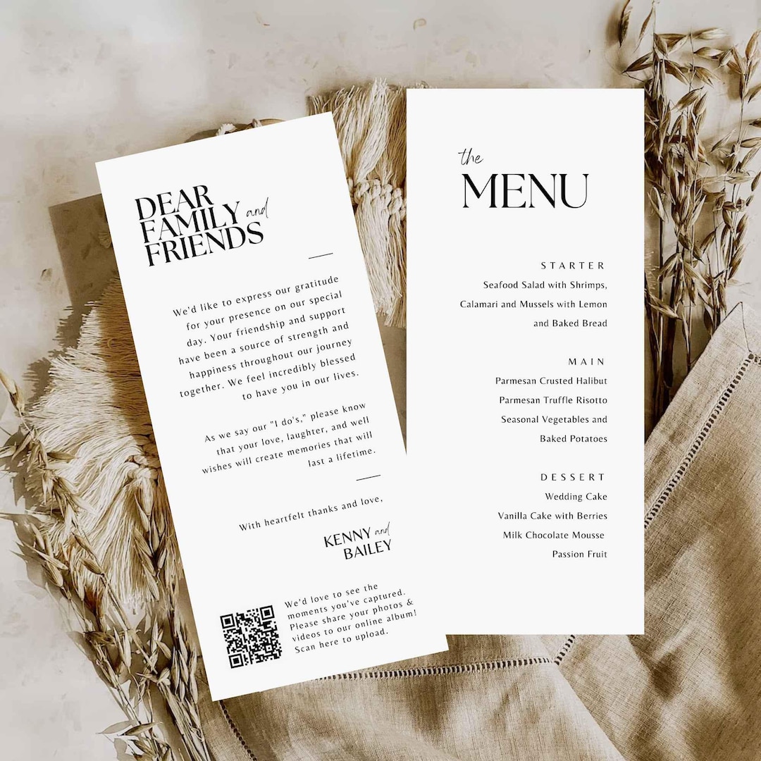 Menu and Thank You Note - Wedding Thank You Card With Qr Code Reception ...