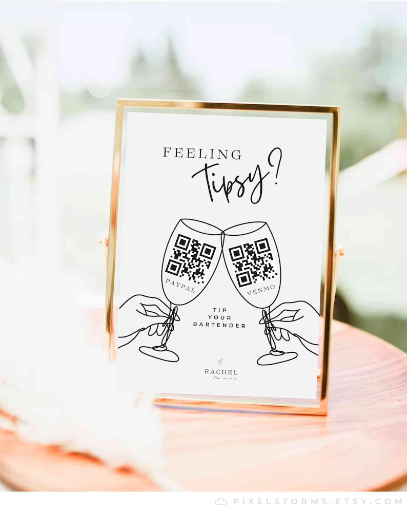 Feeling Tipsy Jar Sign - Tips Qr Code Wedding Sign Editable Template on ...