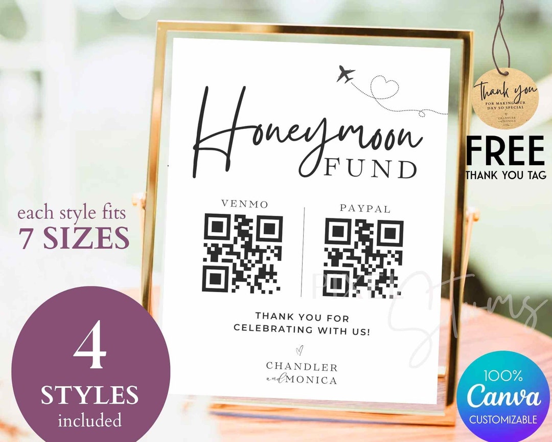 Honey Fund 2 Qr Codes Honeyfund Sign Download Honeymoon Fund Qr Codes ...