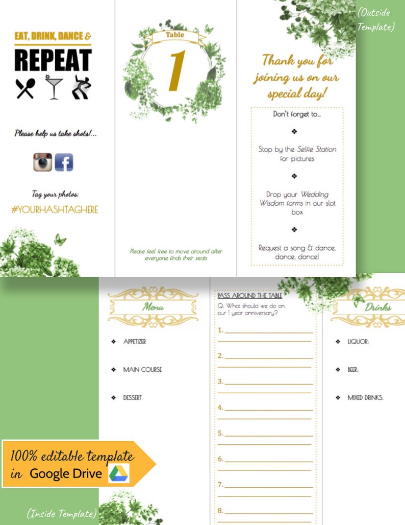 TABLE NUMBERS MENU Printable Trifold Activities List Advice - Etsy