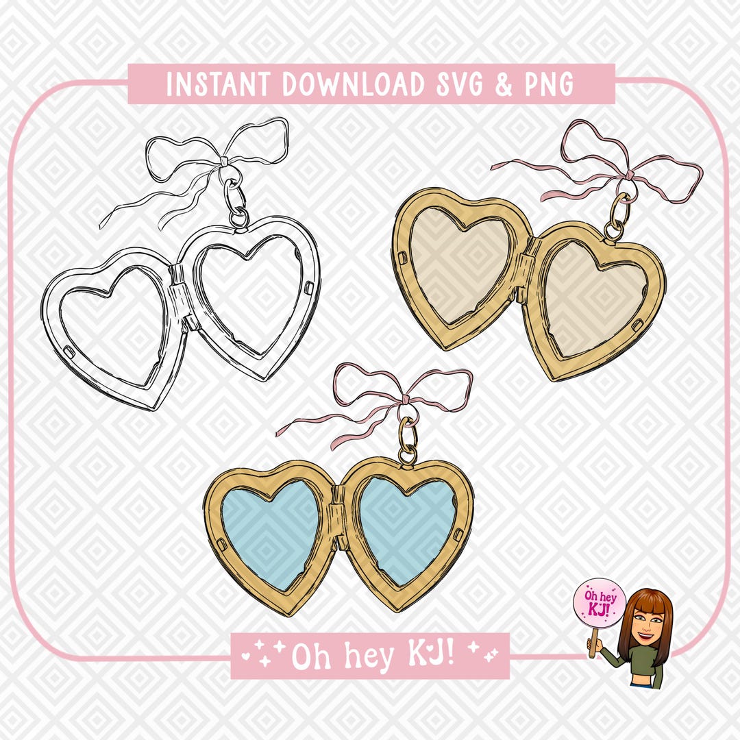 Heart Locket SVG PNG Coquette Ribbon Svg Love Locket Illustration ...