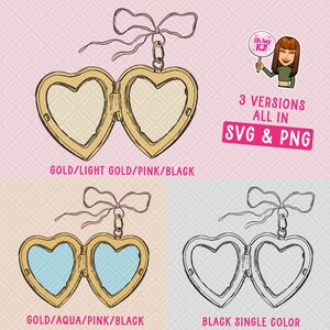 Heart Locket SVG PNG Coquette Ribbon Svg Love Locket Illustration ...