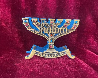 Vintage Israeli Art Judaica Brutalist Brass Enamel Mail Letter Holder ...