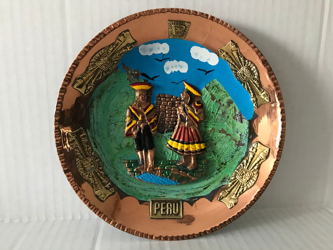 Peruvian Copper and Brass Decorative Plate - Etsy