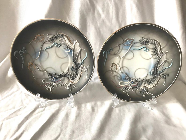 Vintage Pair Japanese Dragonware Moriage Porcelain Plates - Etsy