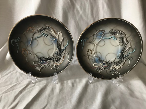 Vintage Pair Japanese Dragonware Moriage Porcelain Plates | Etsy