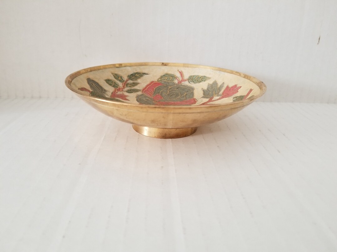 Vintage Enamel Brass Flowers Collectors Plate - Etsy