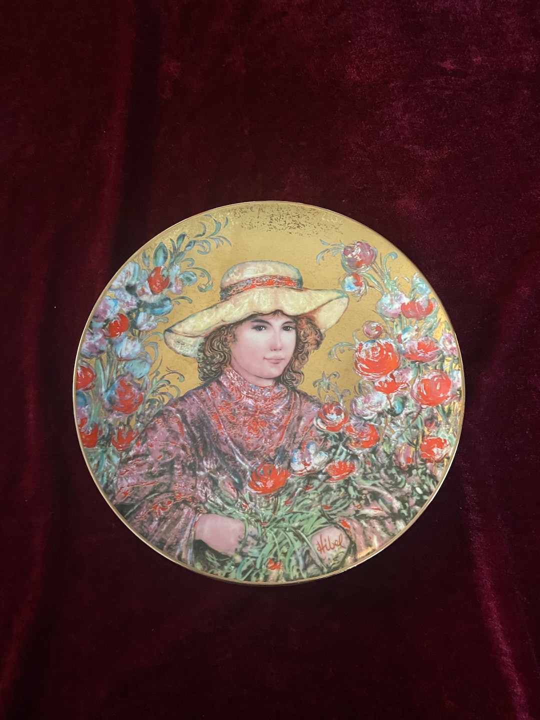 Vintage "peony" Edna Hibel Porcelain Plate - Etsy