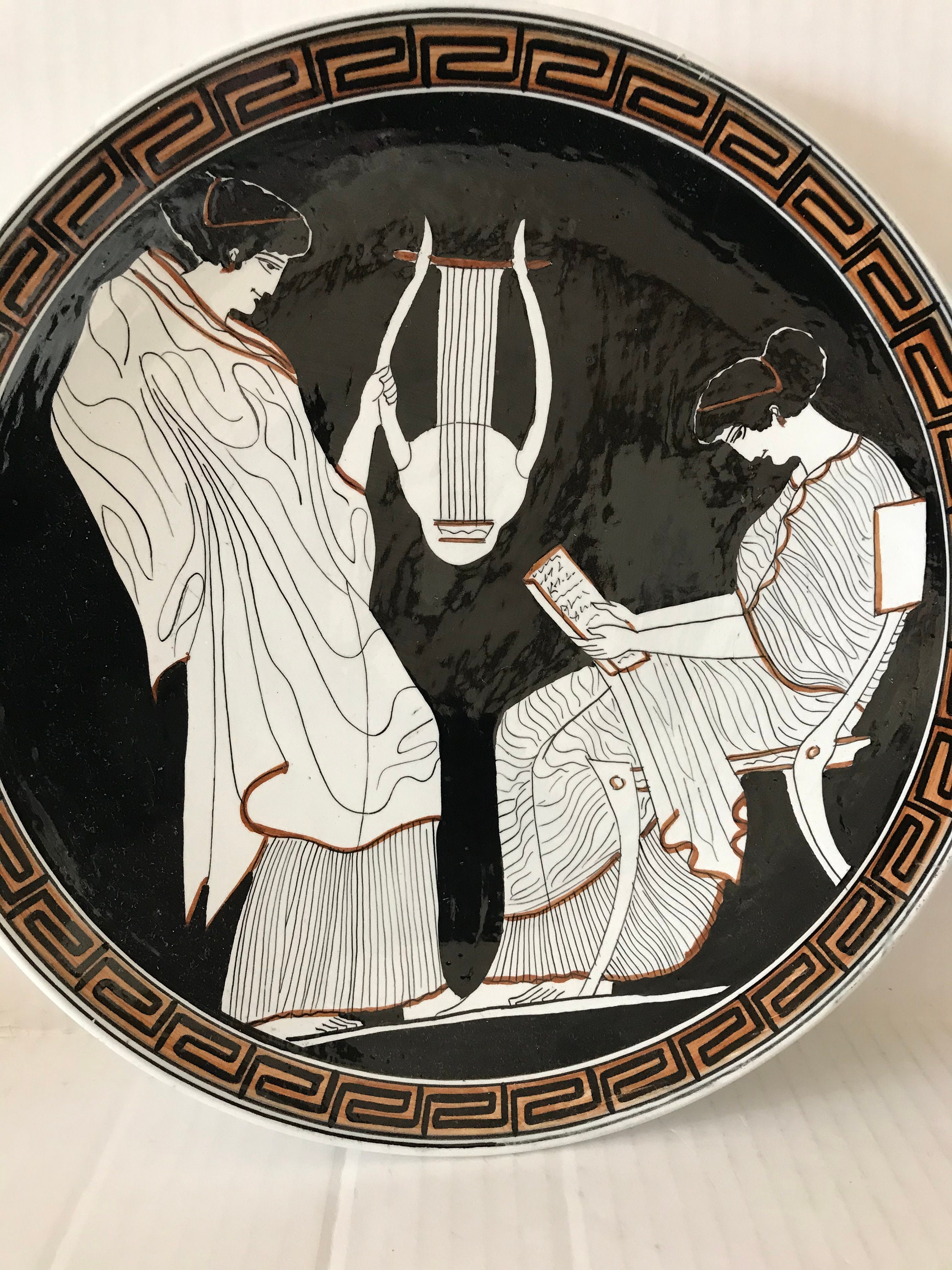 Vintage Large Greek Black Ceramic Plate - Etsy