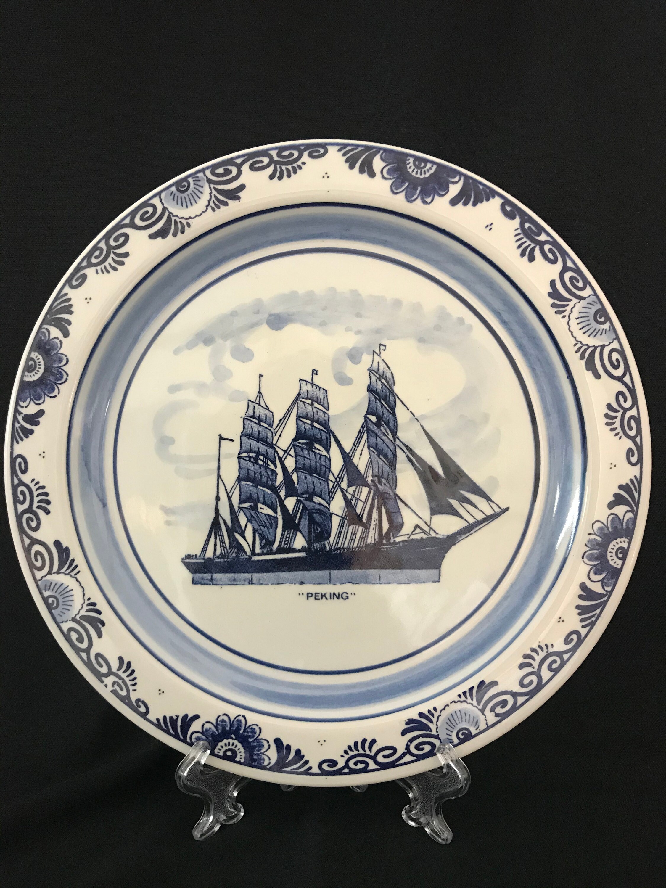 Vintage Blue Delfts Sailing Boat Ceramic Plate - Etsy