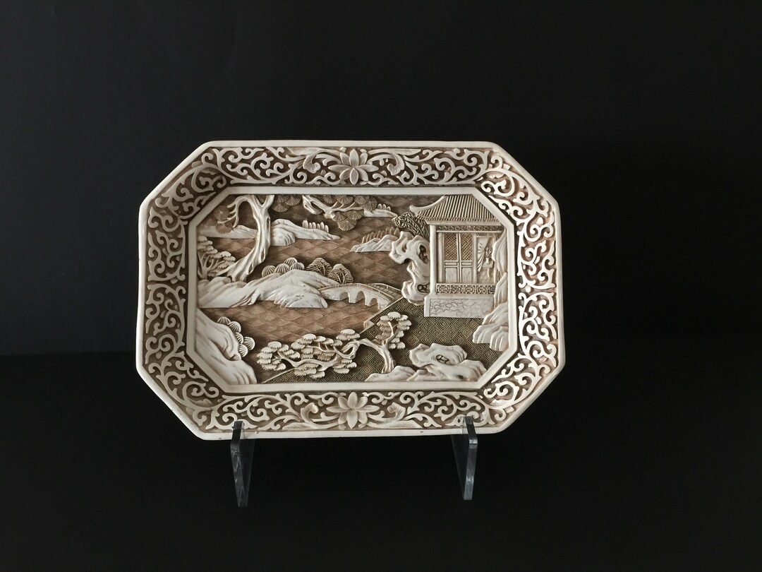 Ivory Dynasty Deep Carved Plate, Made in Taiwan - Etsy