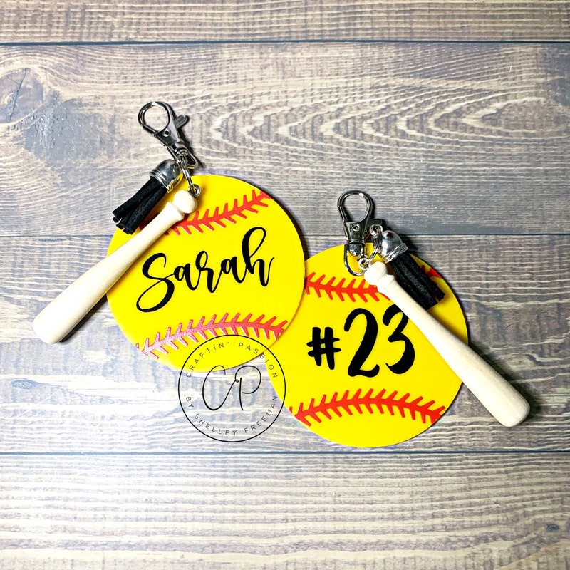 Softball Keychain - Etsy