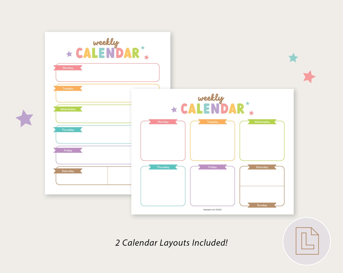 Kids Weekly Calendar Planner Printable Meal Planner - Etsy