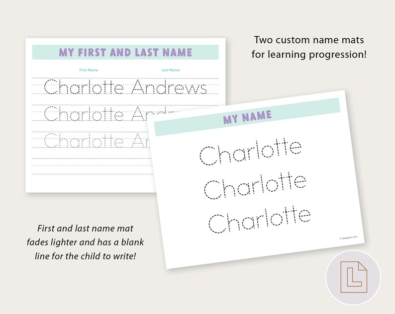 Personalized Custom Name Tracing Prewriting Practice Mats - Etsy