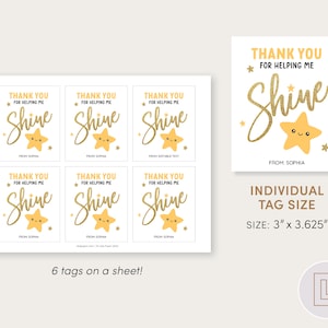 Teacher Appreciation Gift Tag, Thank You for Helping Me Shine Star Tag ...