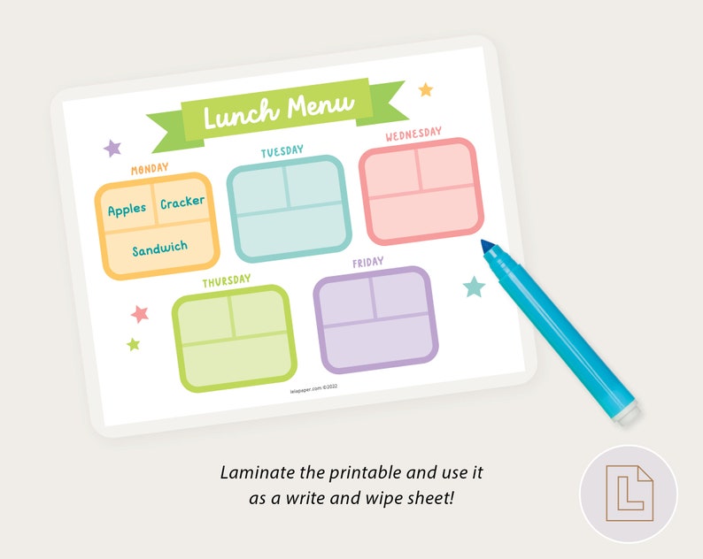 Kids Lunch Weekly Menu Planner Chart Menu Planning Printable School ...