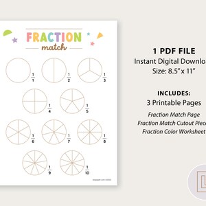Learning Fractions Matching Activity Printable | Fractions Pie Chart ...