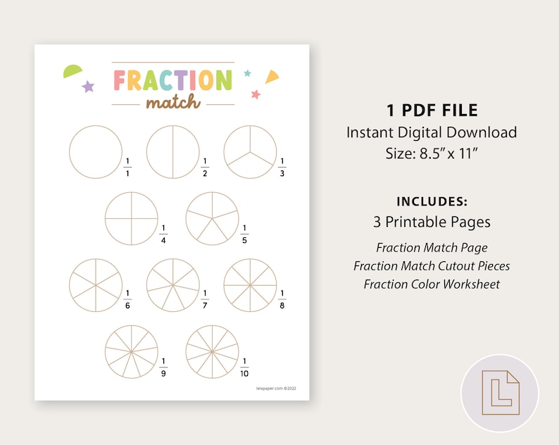 Learning Fractions Matching Activity Printable | Fractions Pie Chart ...