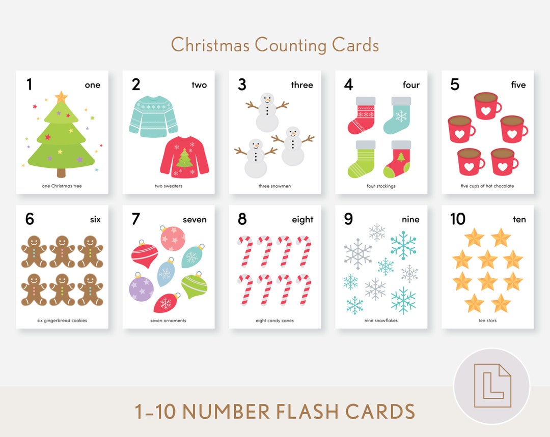 Christmas Counting Flash Cards Christmas Math Activity for Kids Holiday ...