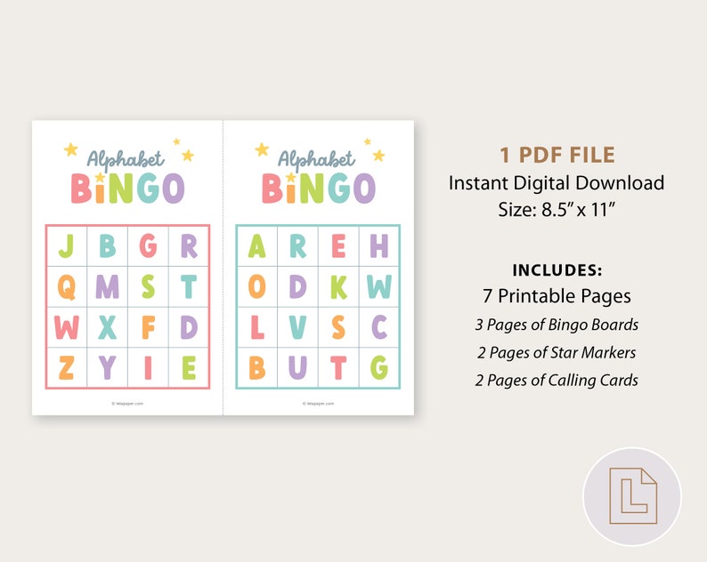 Alphabet Bingo Printable Game | Alphabet Letters Learning Activity for ...