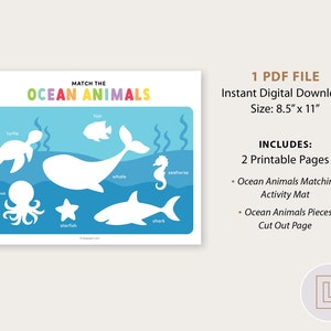 Ocean Animals Matching Activity Printable, Under the Sea Whale Shark ...