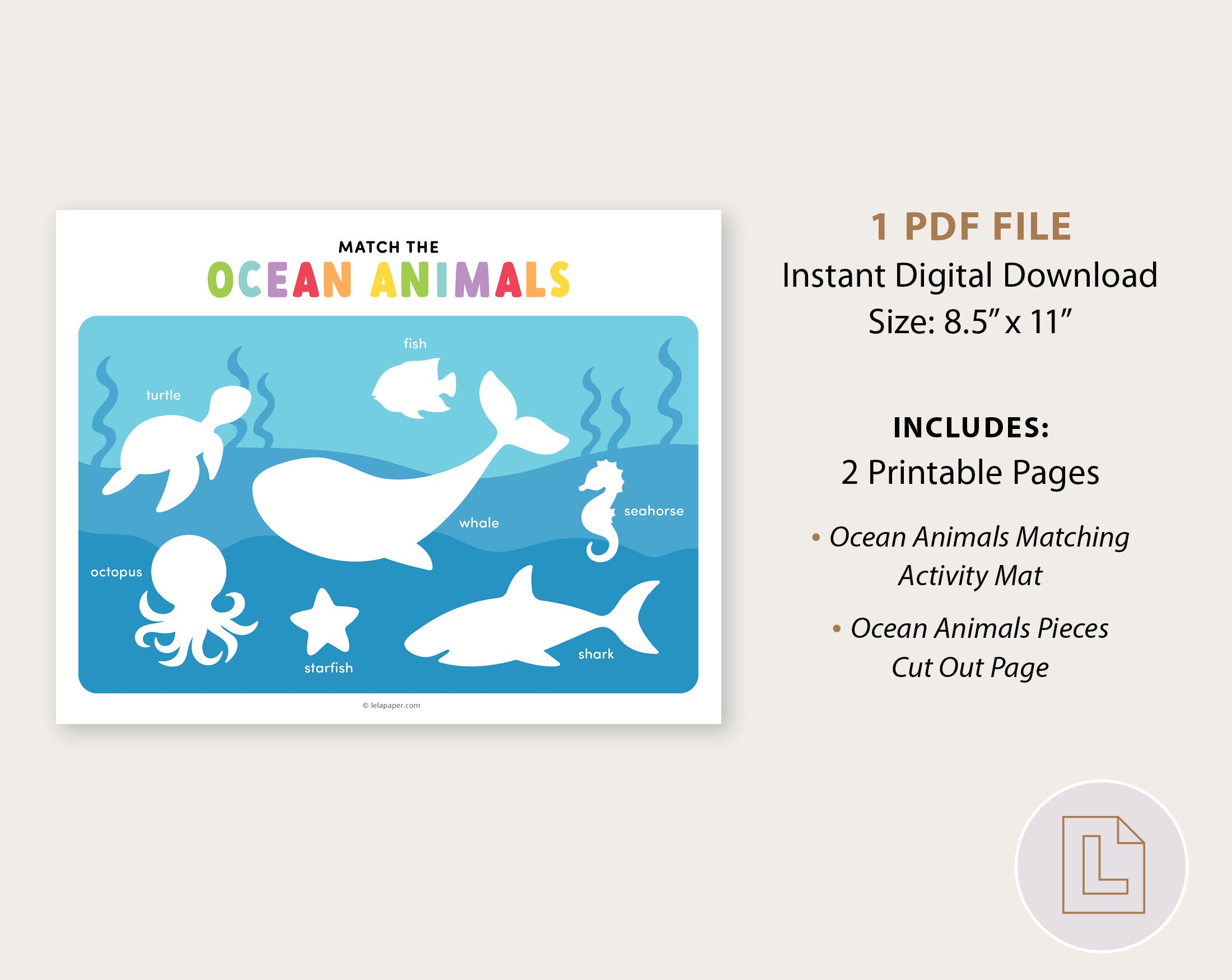 Ocean Animals Matching Activity Printable, Under the Sea Whale Shark ...
