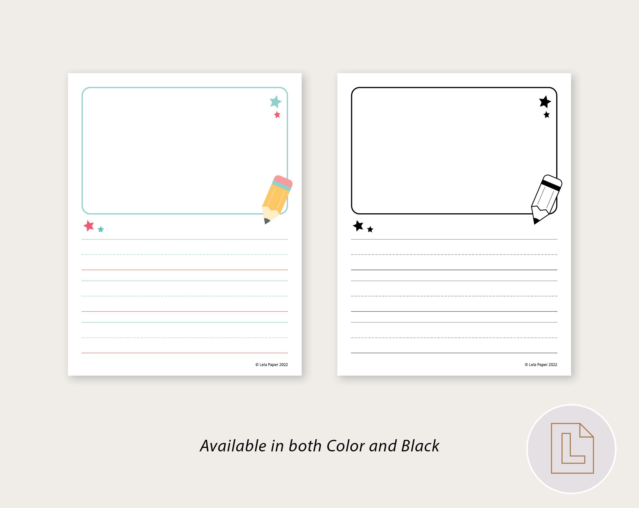 Primary Large Lined Writing Sheets Printable Preschool Kindergarten ...
