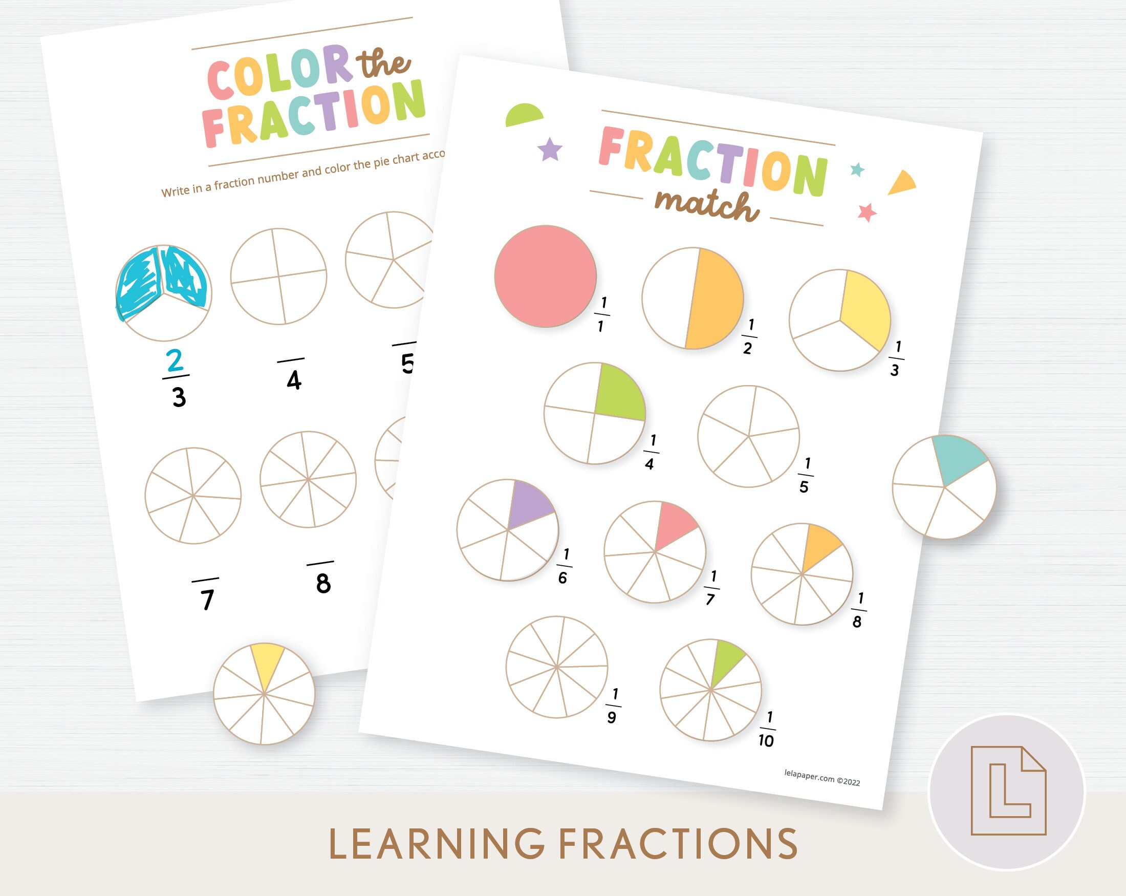 Learning Fractions Matching Activity Printable Fractions Pie Chart ...