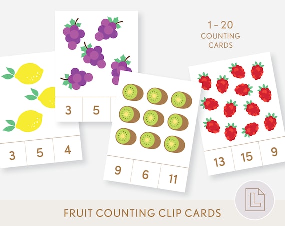 Fruit Count and Clip Cards Counting 1-20 Number Flashcards - Etsy
