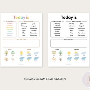 Kids Daily Calendar Printable: Morning Circle Time, Weather & Seasons ...