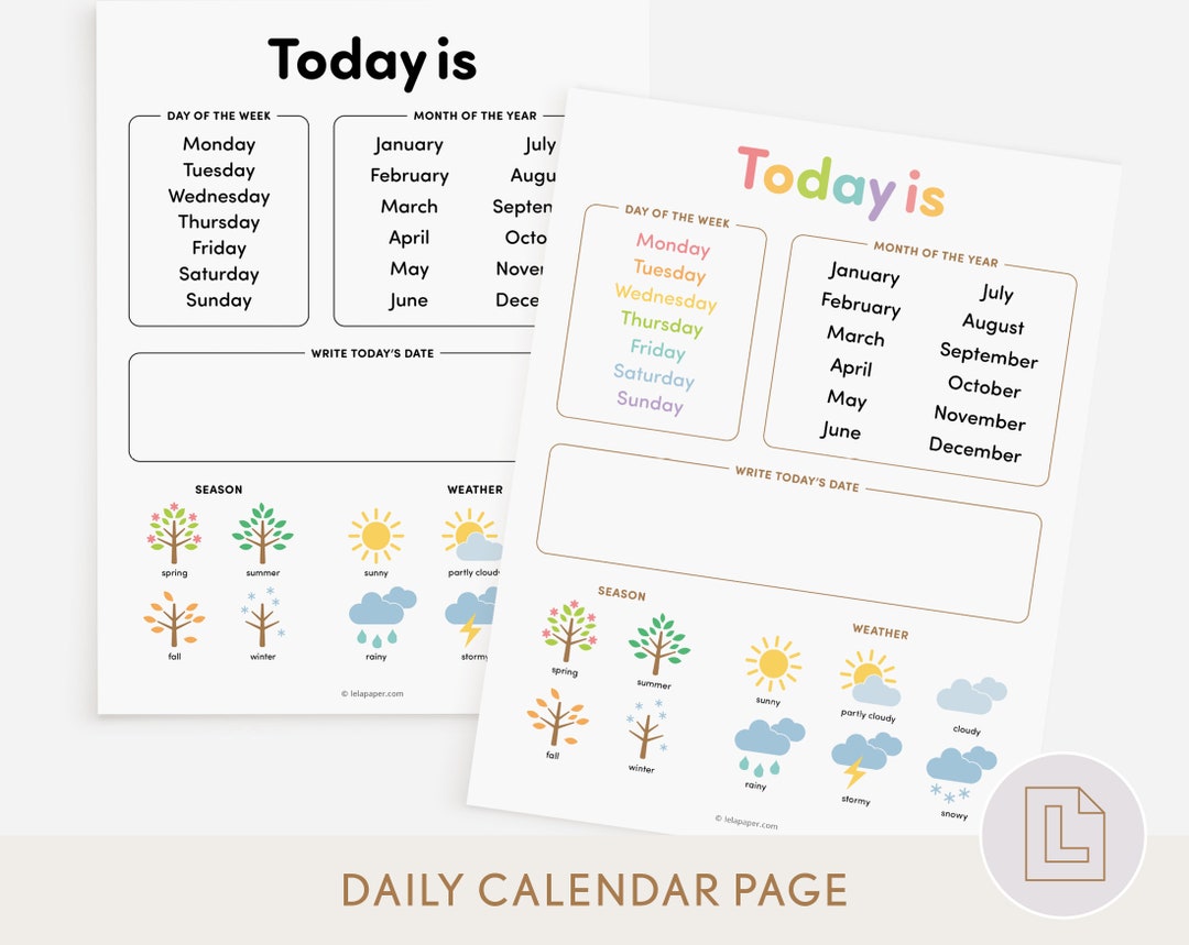 Kids Daily Calendar Printable: Morning Circle Time, Weather & Seasons ...