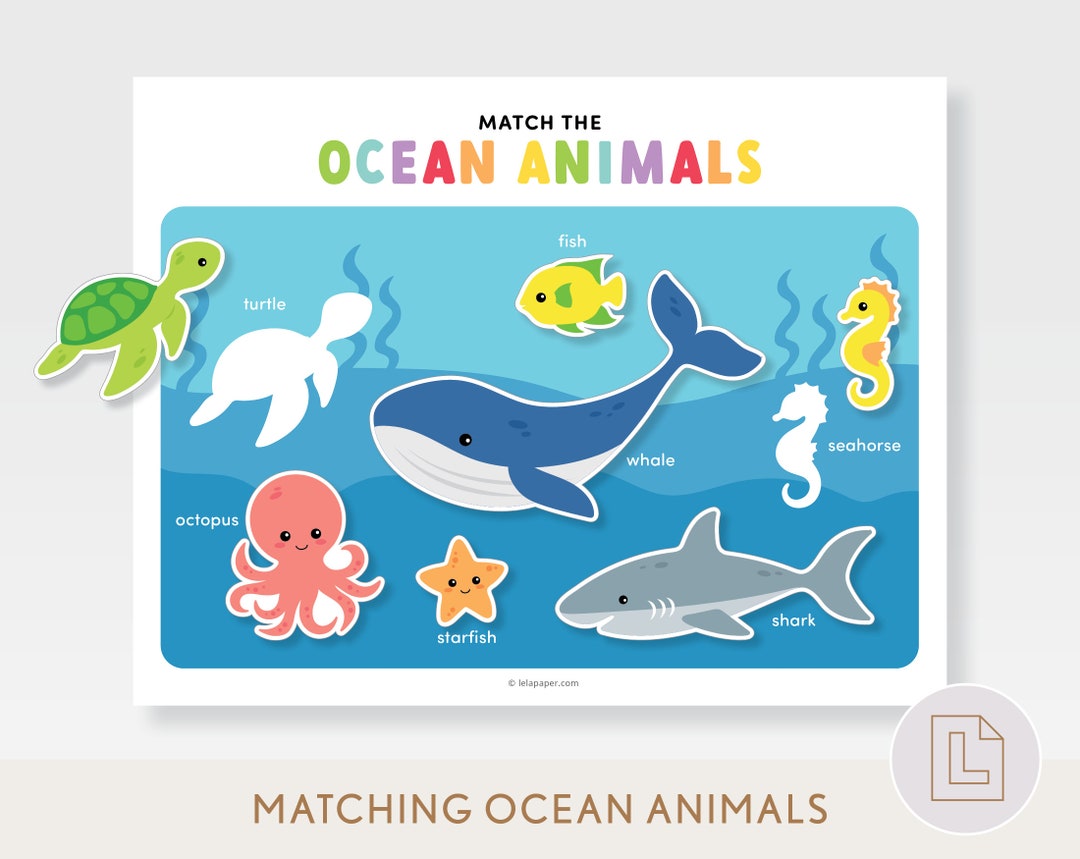 Ocean Animals Matching Activity Printable, Under the Sea Whale Shark ...