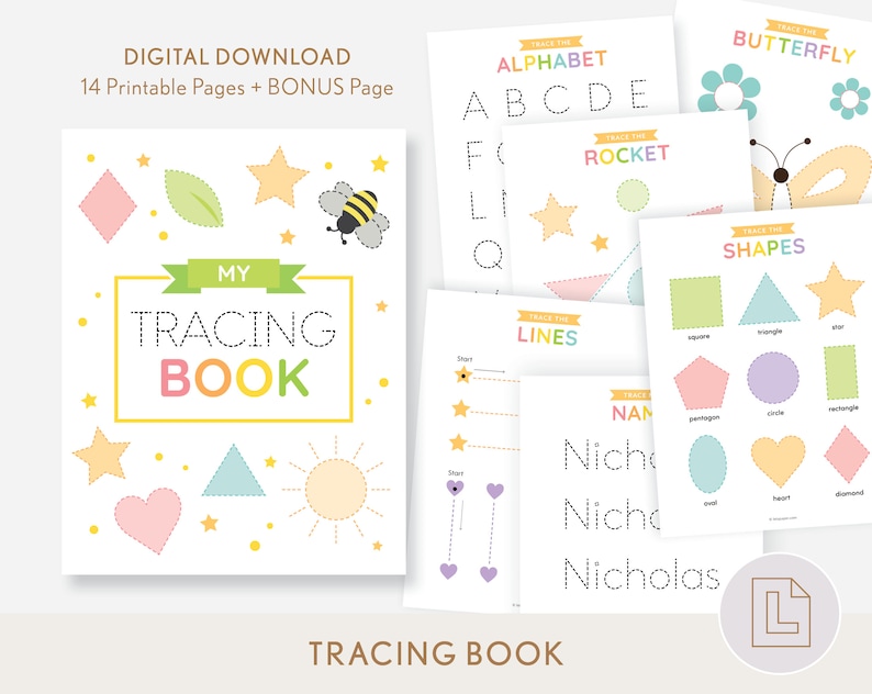 Prewriting Tracing Practice Book | Custom Name Tracing | Pre-writing ...