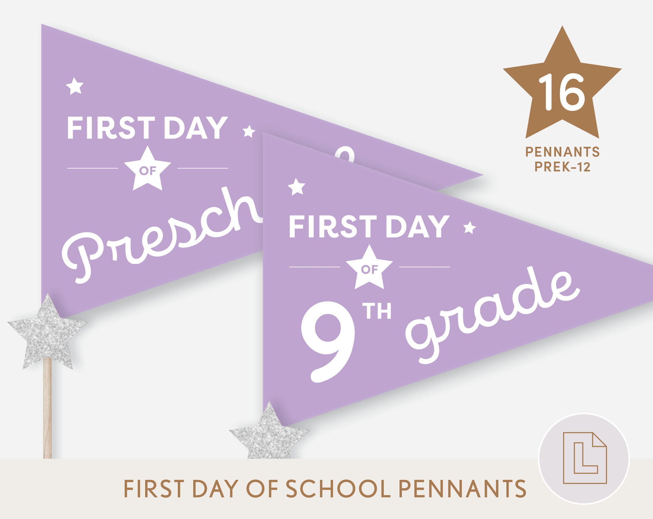 First Day of School Pennant Flags Printable | 2022 Prek Preschool ...