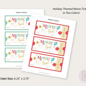 Christmas Movie Night Tickets Printable Set | Fun Family Movie Night ...