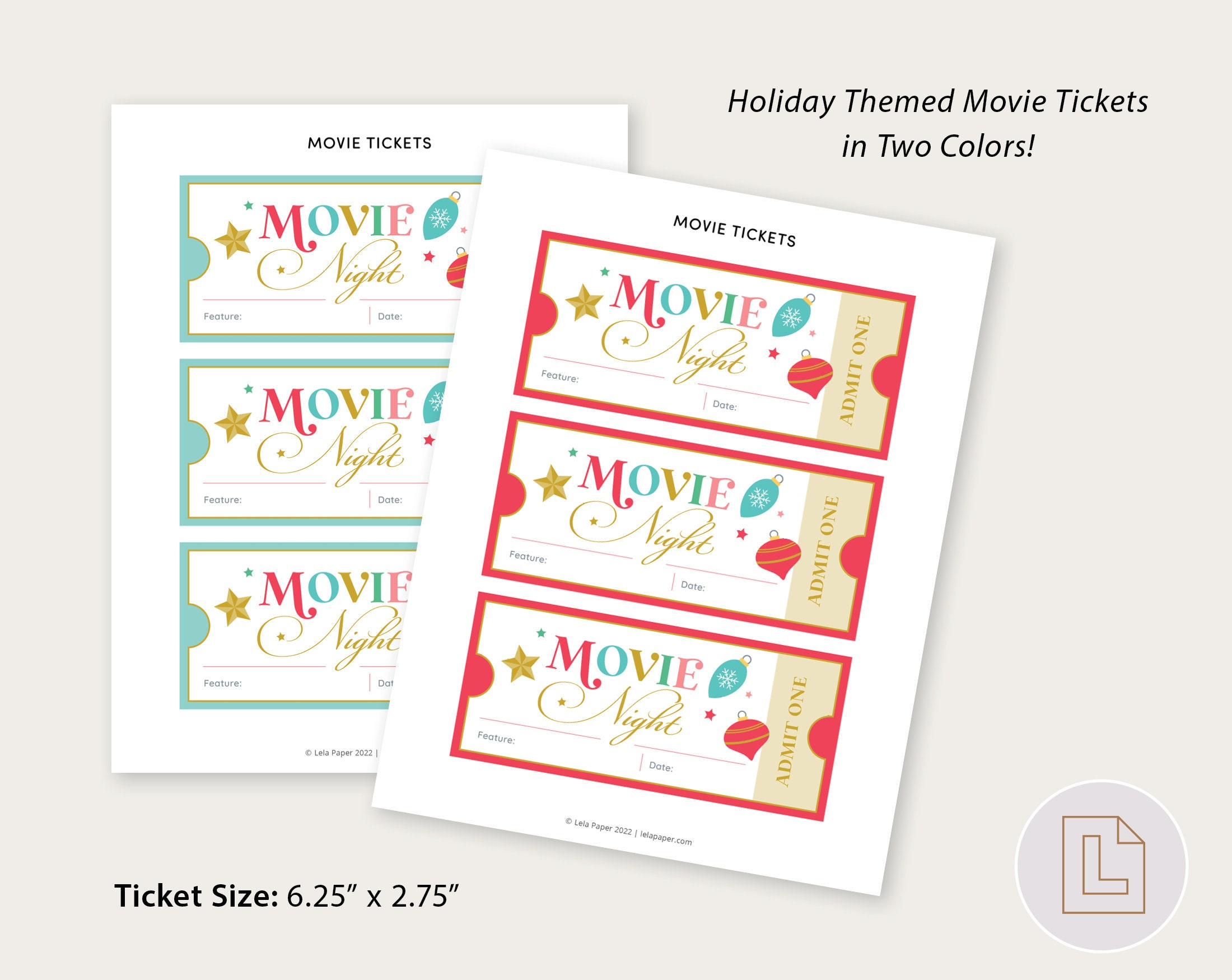 Christmas Movie Night Tickets Printable Set | Fun Family Movie Night ...
