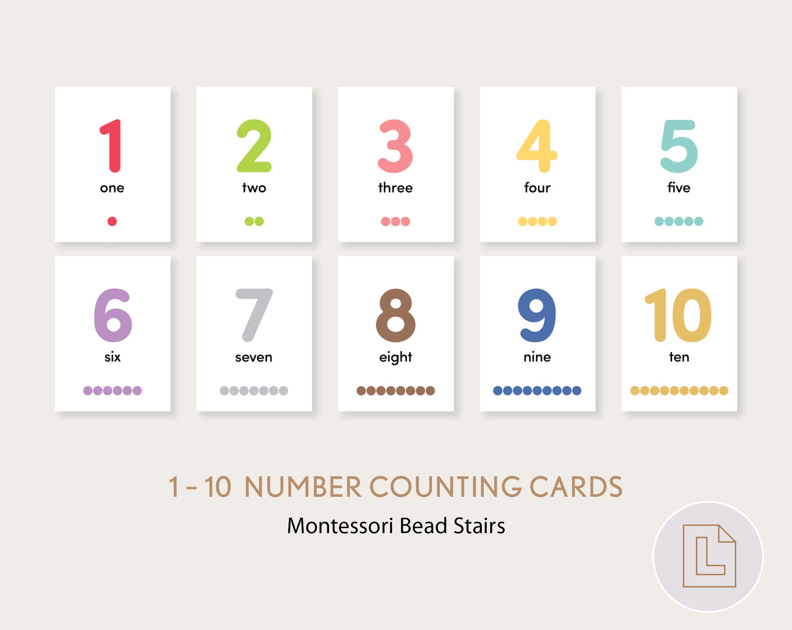 Numbers 1 – 10 Flash Cards Montessori Bead Stairs | Minimalist Counting ...