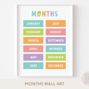 Months of the Year Wall Art Printable | Educational Poster | Rainbow ...