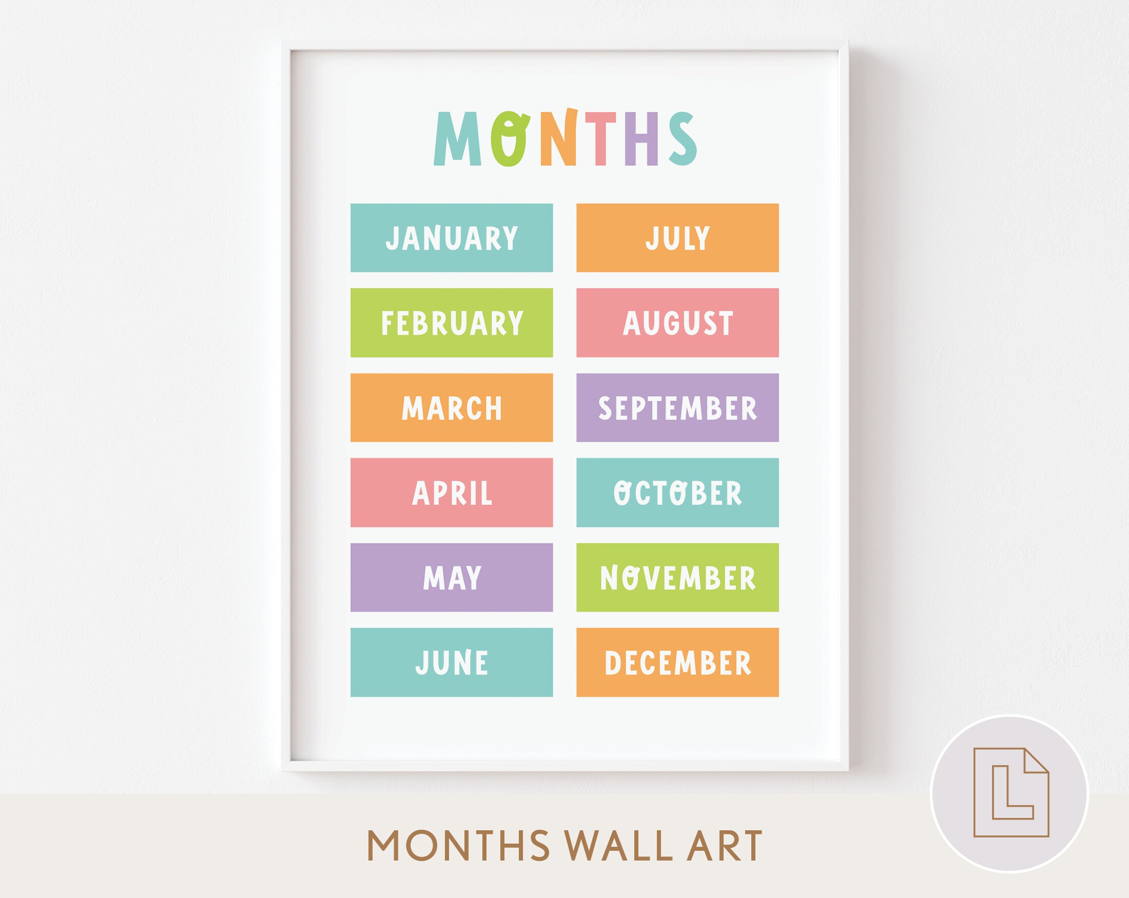 Months of the Year Wall Art Printable | Educational Poster | Rainbow ...