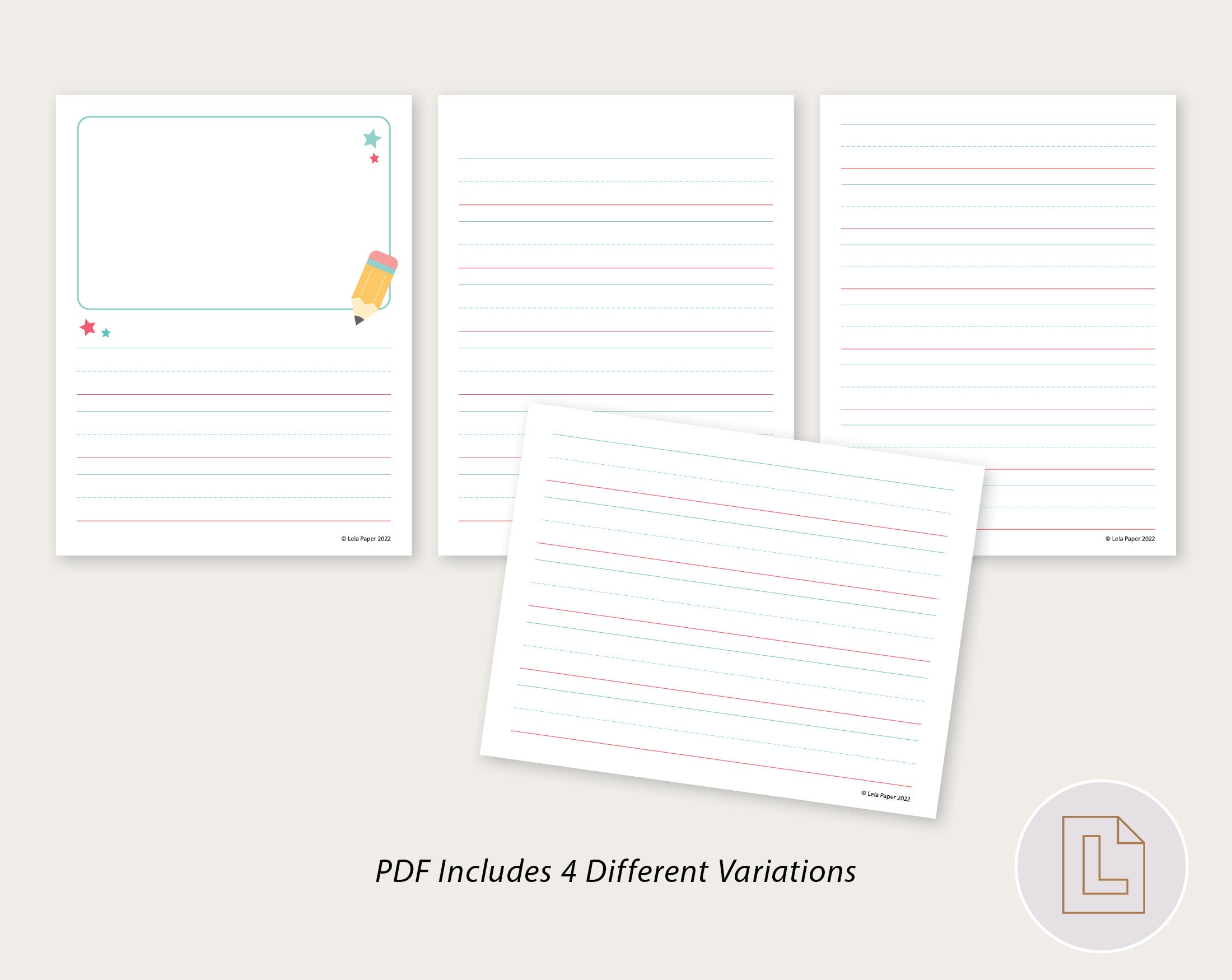 Primary Large Lined Writing Sheets Printable Preschool Kindergarten ...