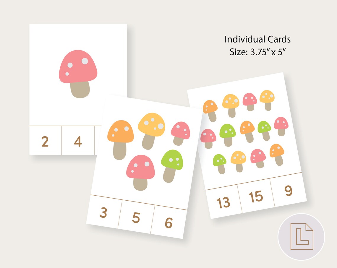 Mushroom Count and Clip Nature Cards Counting 1-20 Number Flashcards ...
