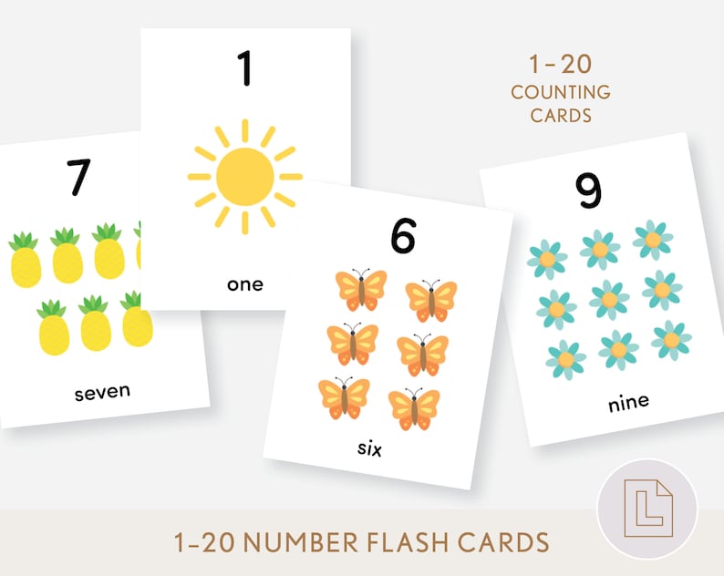Numbers 1-20 Counting Flash Cards, Learning to Count Toddler Preschool ...