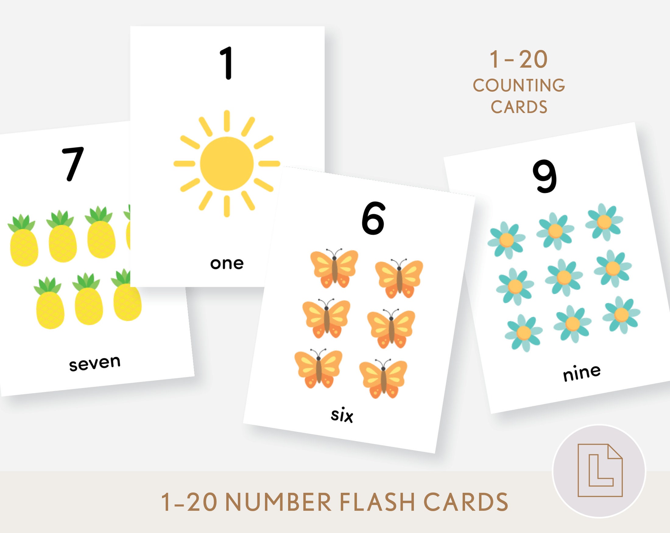 Numbers 1-20 Counting Flash Cards, Learning to Count Toddler Preschool ...