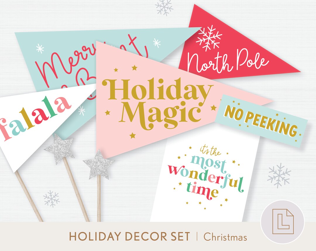 Christmas Holiday Banners, Pennant Flags, Prints, and Gift Tags ...