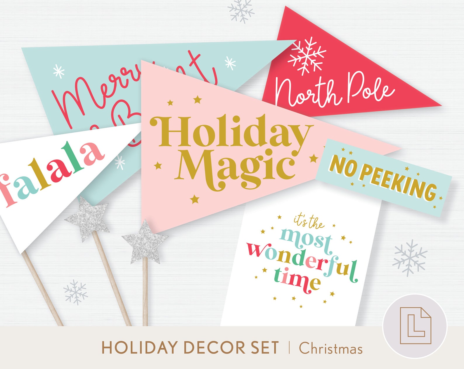 Christmas Holiday Banners, Pennant Flags, Prints, and Gift Tags ...