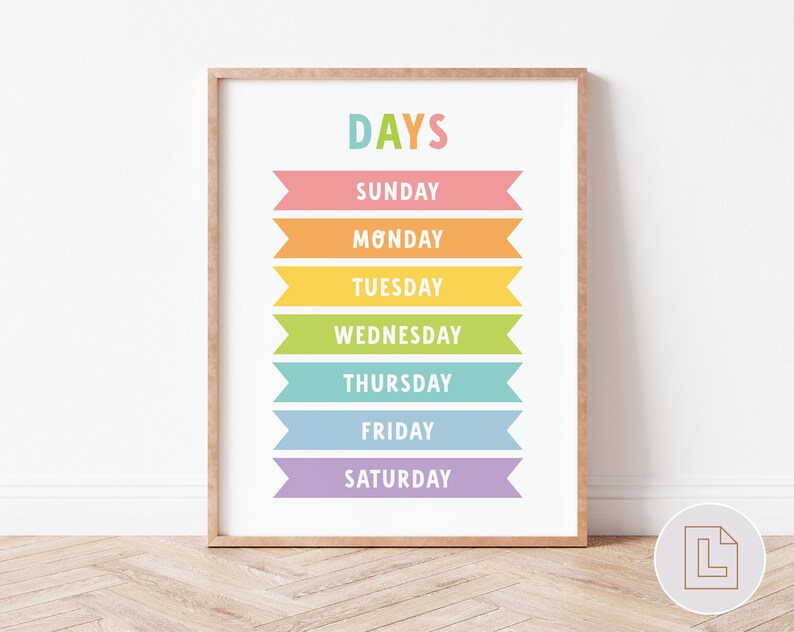 Days of the Week Wall Art Printable | Educational Learning Poster ...