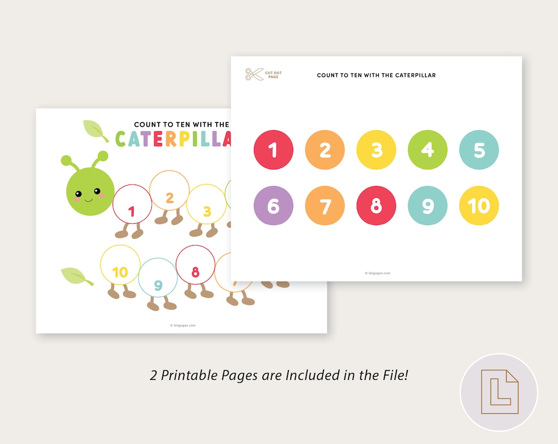 Counting to Ten Caterpillar Activity Printable, Learn to Count, Numbers ...
