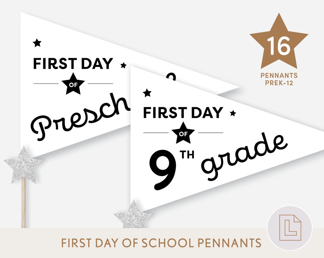 First Day of School Pennant Flags Printable Sign | Prek Preschool ...