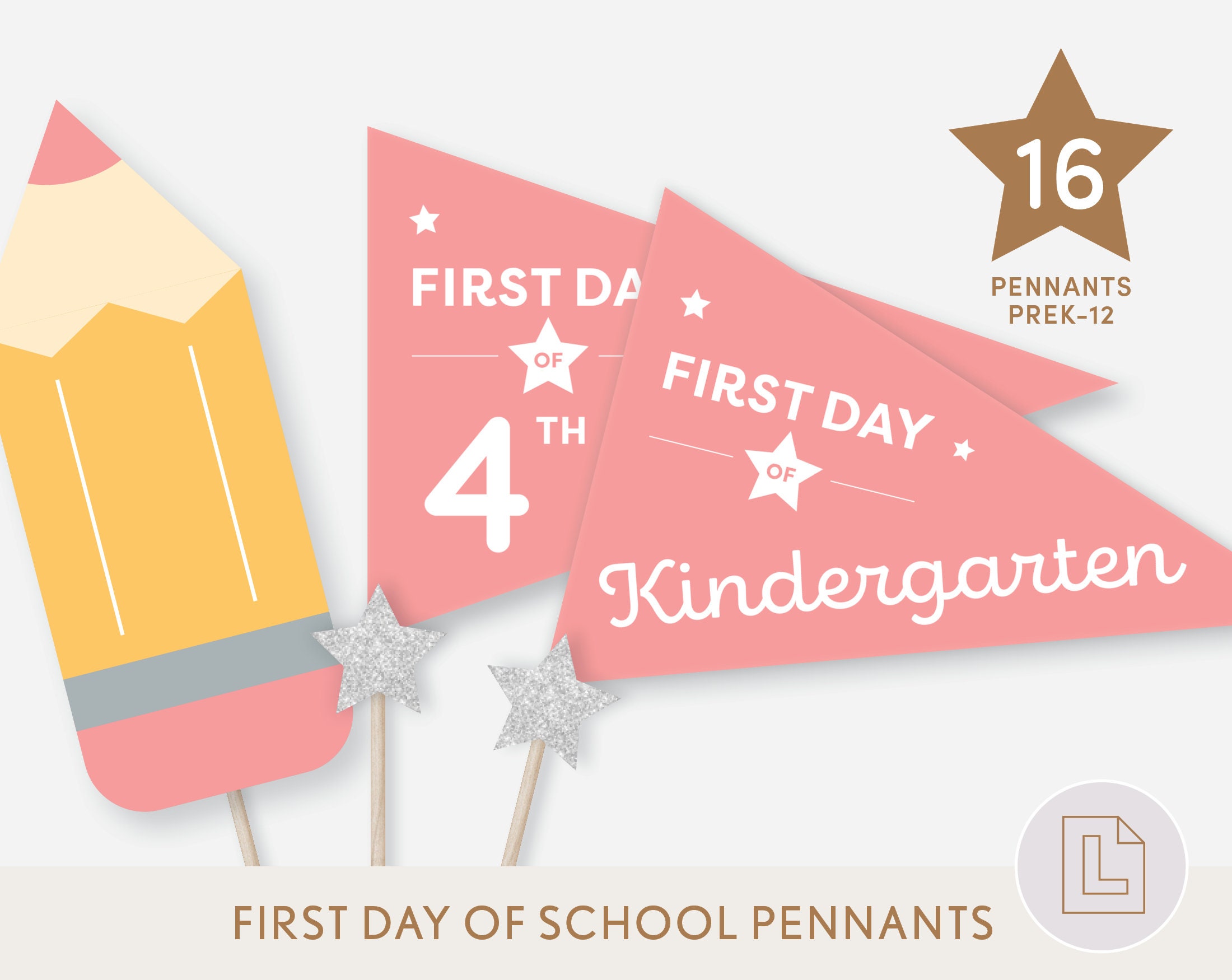 First Day of School Pennant Flags Printable Sign | Prek Preschool ...