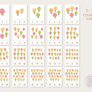 Mushroom Count and Clip Nature Cards | Counting 1-20 Number Flashcards ...